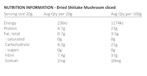 Dried Shiitake Mushroom slices 100g - Concentrated nutrition