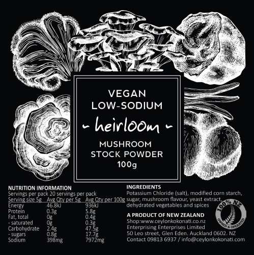 Vegan Mushroom stock powder - Low Sodium 100g - Ceylon Kokonati